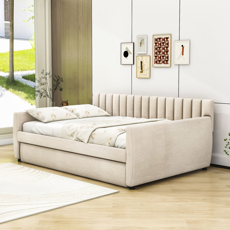 Basmala Full Double Daybed with Trundle Hokku Designs Color Beige